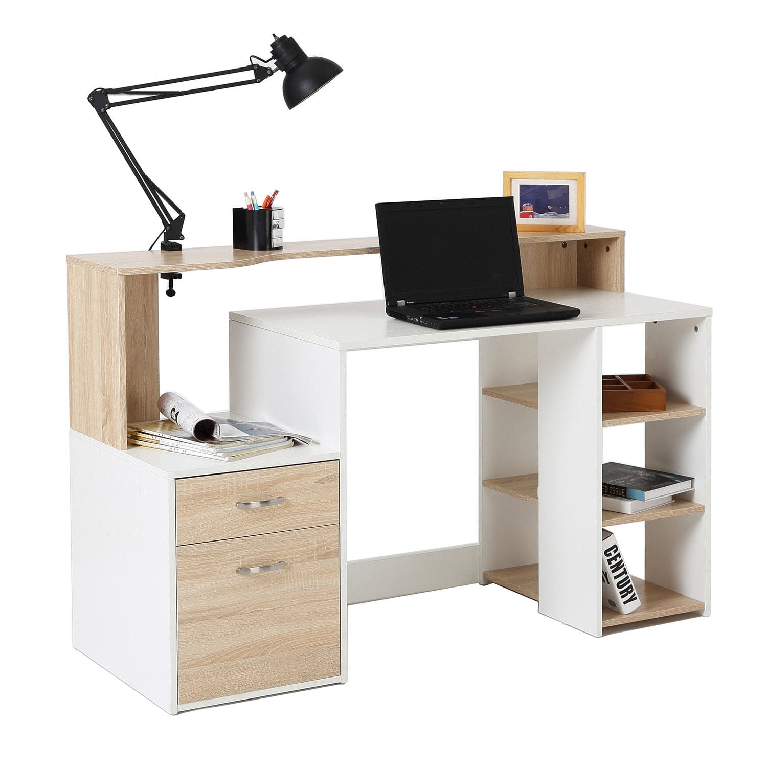 HomCom 55" Multi-Level Modern Design Home Office Desk with Shelves and ...