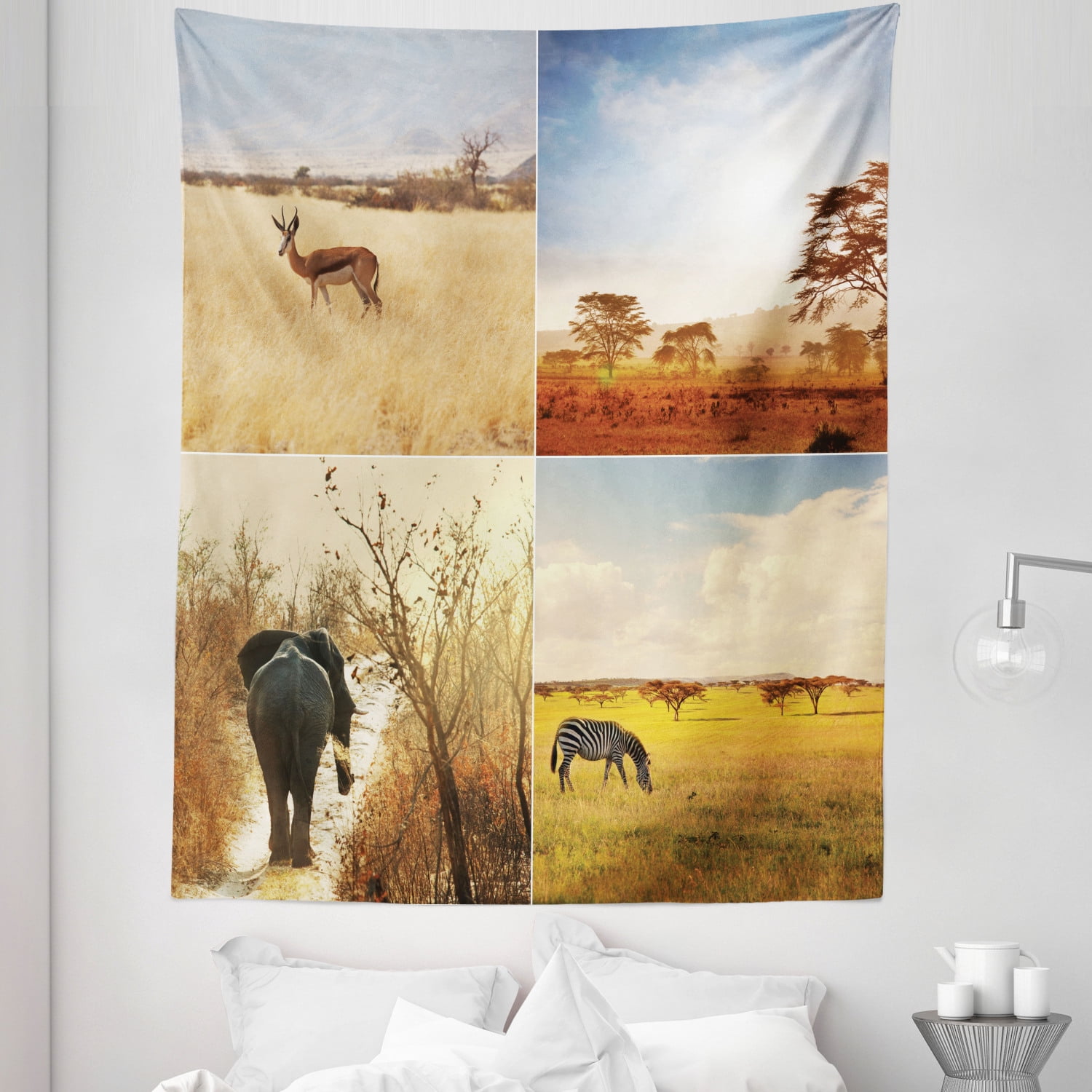 Safari Tapestry, Safari Collages with Native Wild Savannah Animals ...