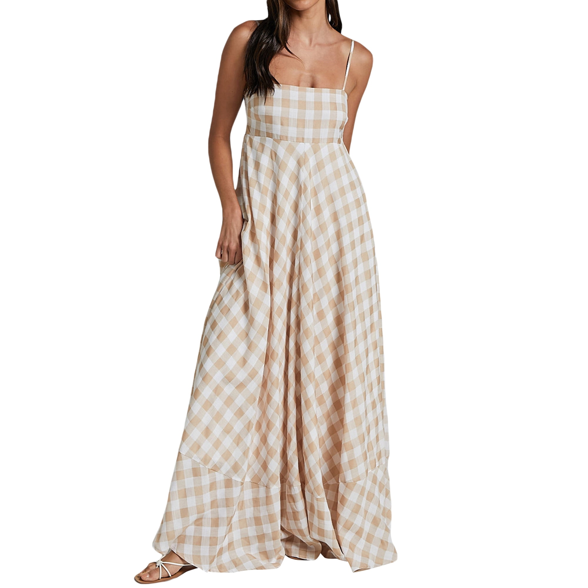 Click here for Gupgi Women Plaid Long Dresses Summer Spaghetti St... prices