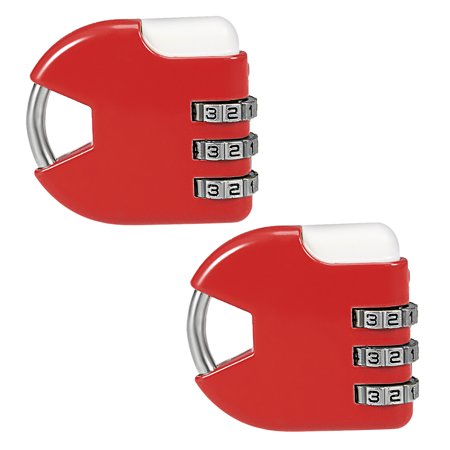 3 Digit Combination Padlock, 3mm Steel Shackle Dia Code Locks Red 2Pcs ...