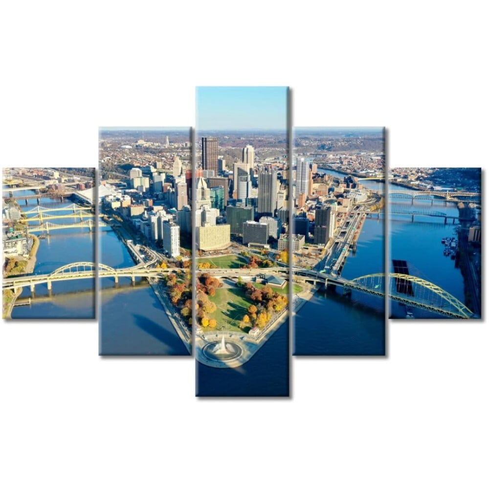 TISHIRON 5PCS Framed City Landscape Theme Canvas Wall Art Set,60"x32 ...
