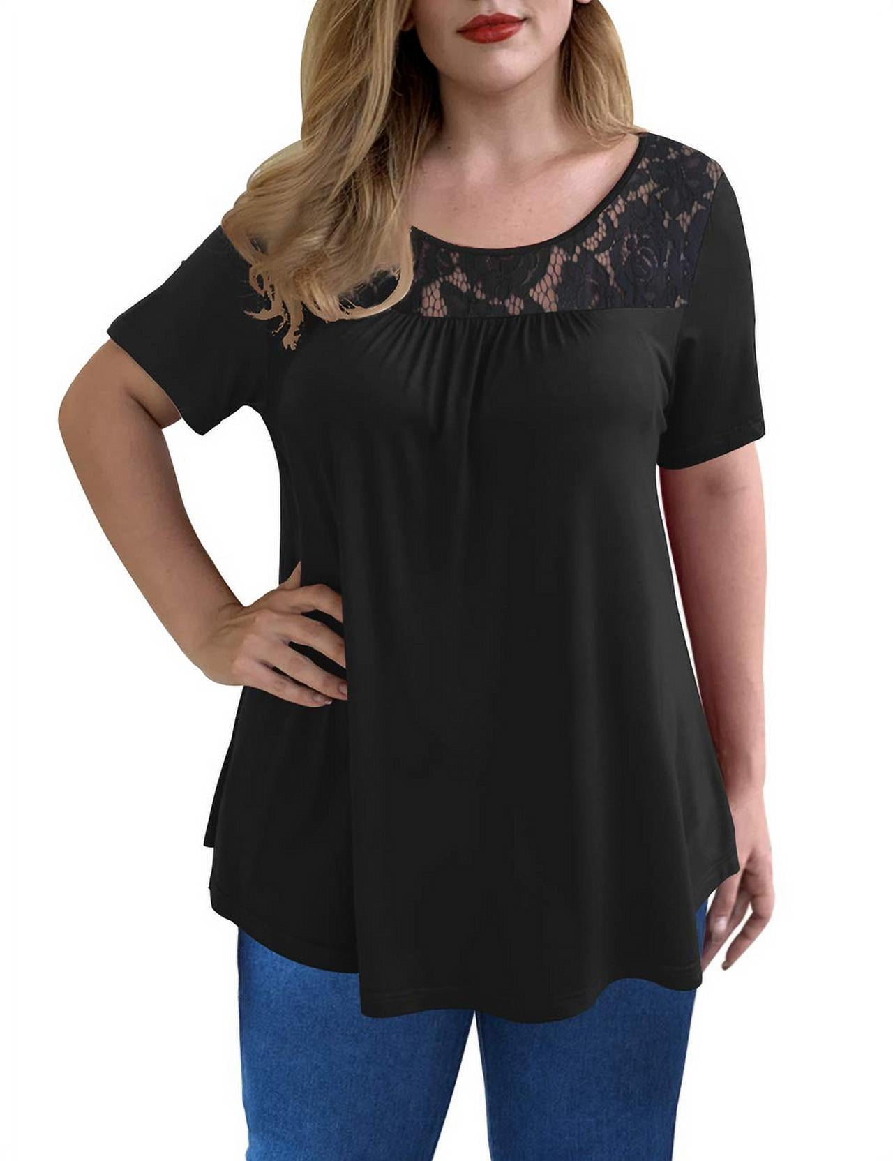 Letdiosto Womens Plus Size Tops Short Sleeve Shirts Lace Pleated Tunic