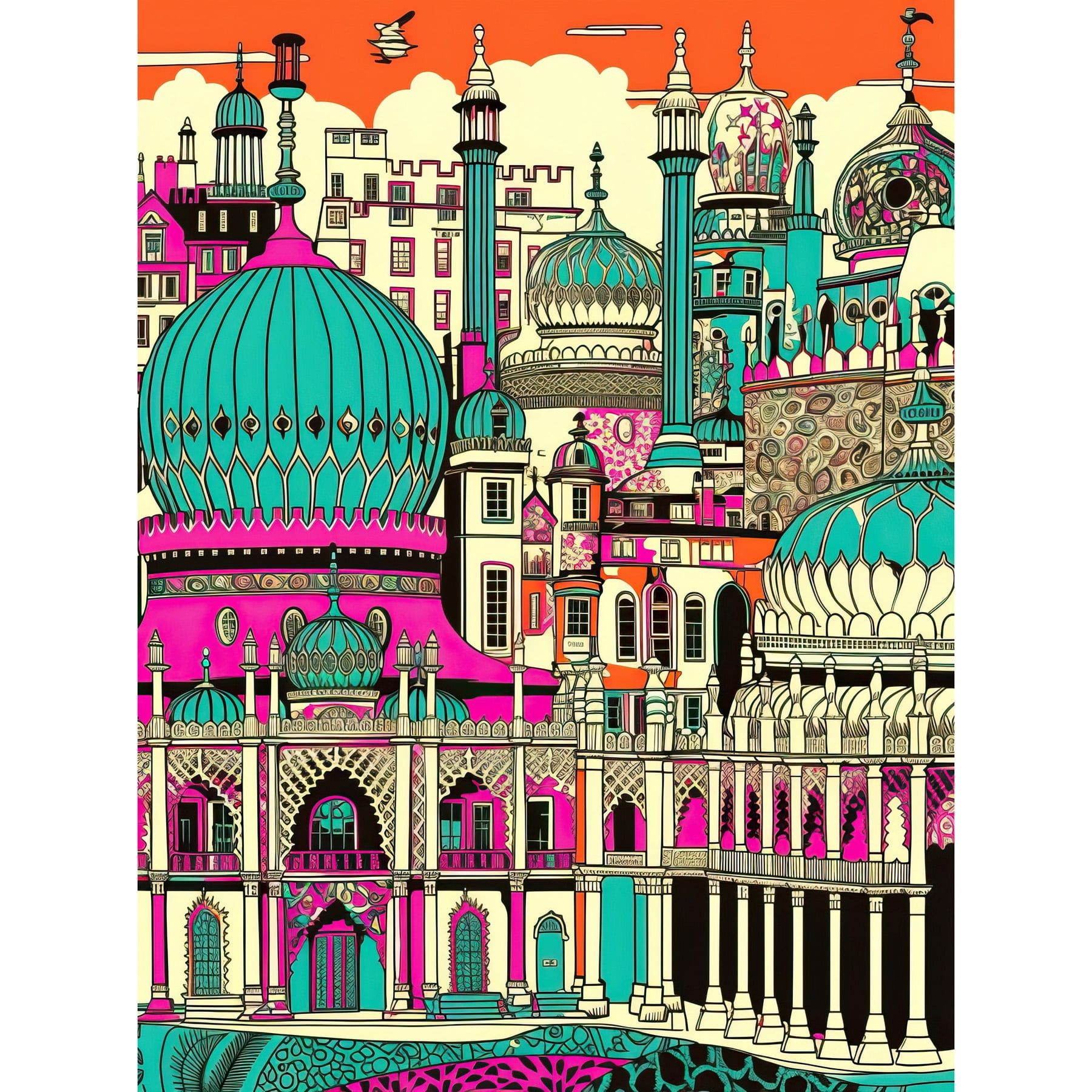 Brighton Royal Pavilion Palace Vibrant Detailed Unframed Wall Art Print ...