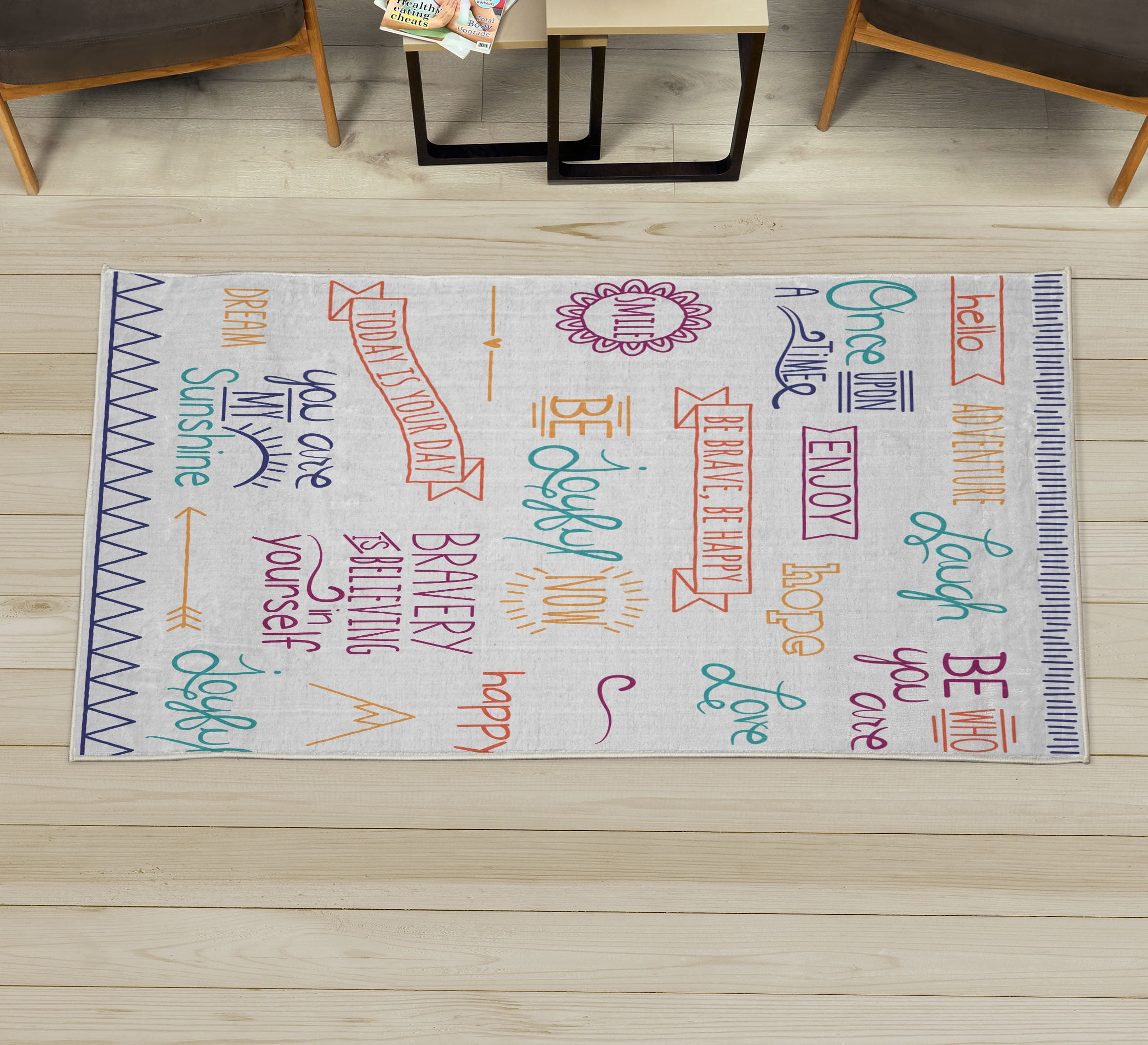 Adventure Decorative Rug, Various Words on Happiness and Self Value ...