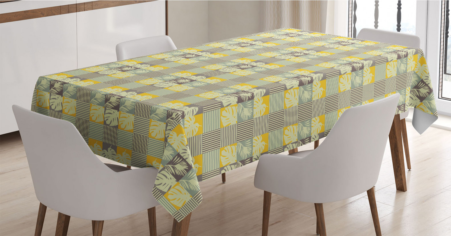 Exotic Tablecloth, Natural Theme Botanical Illustration Tropical Palm ...