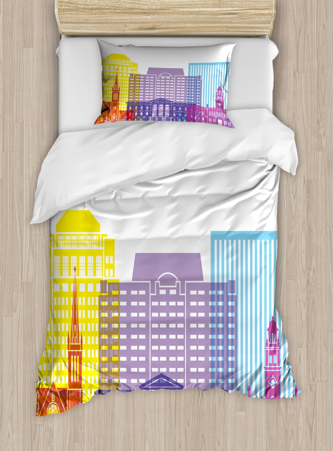 Colorado Duvet Cover Set Twin Size, Colorful City Skyline with Urban ...