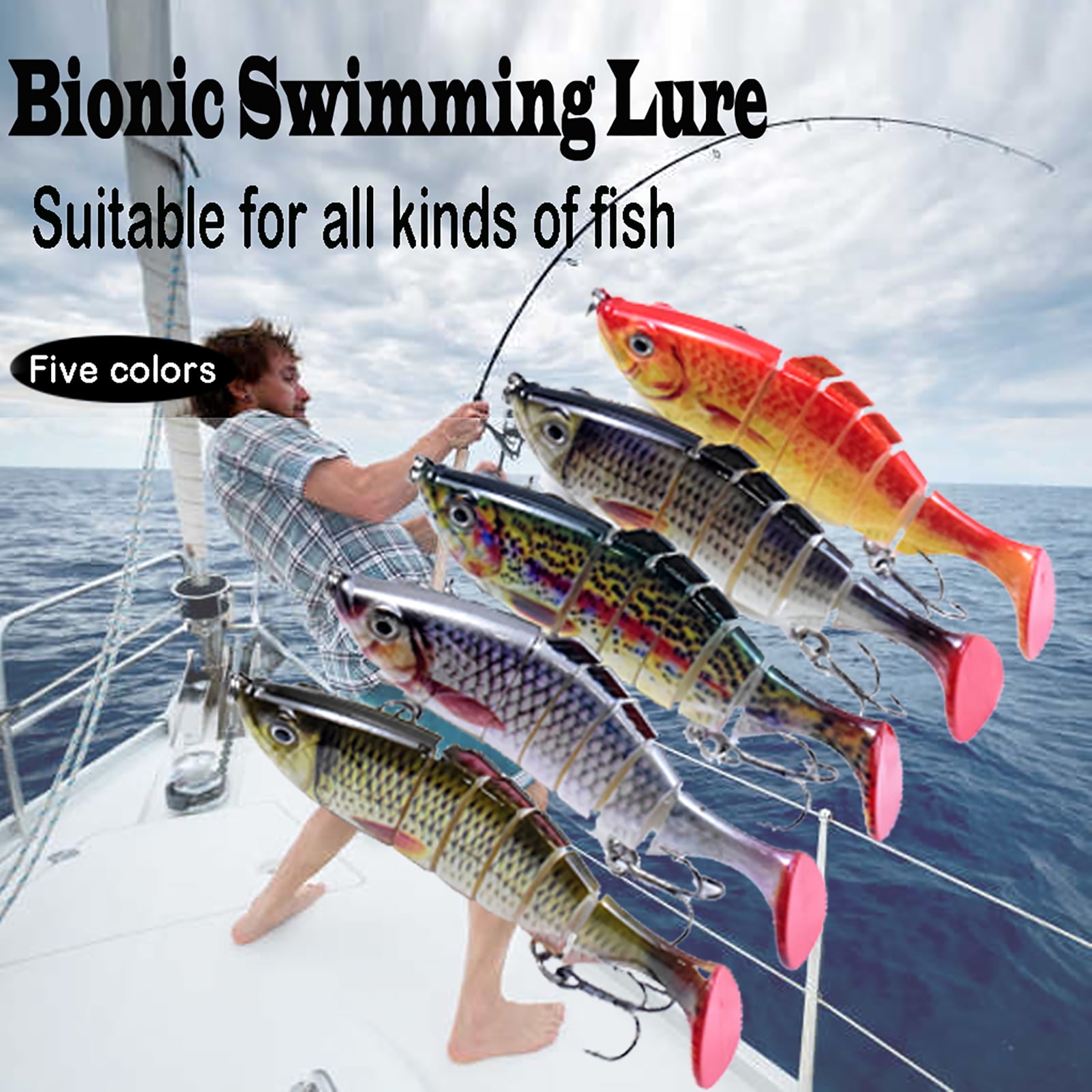 5PCS 3D Fishing Lures, 5inch Artificial Bass Fishing Bait Set ...