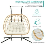 SWITTE Swing Egg Chair with Stand 2 Person Beige Wicker Egg Chairs ...