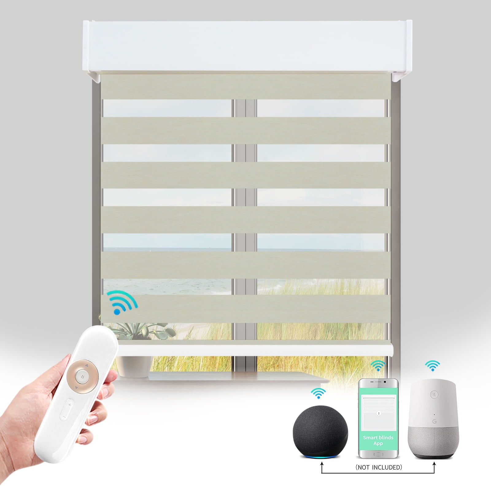 Mingchen Smart Motorized Zebra Roller Blinds with Remote, Alexa ...