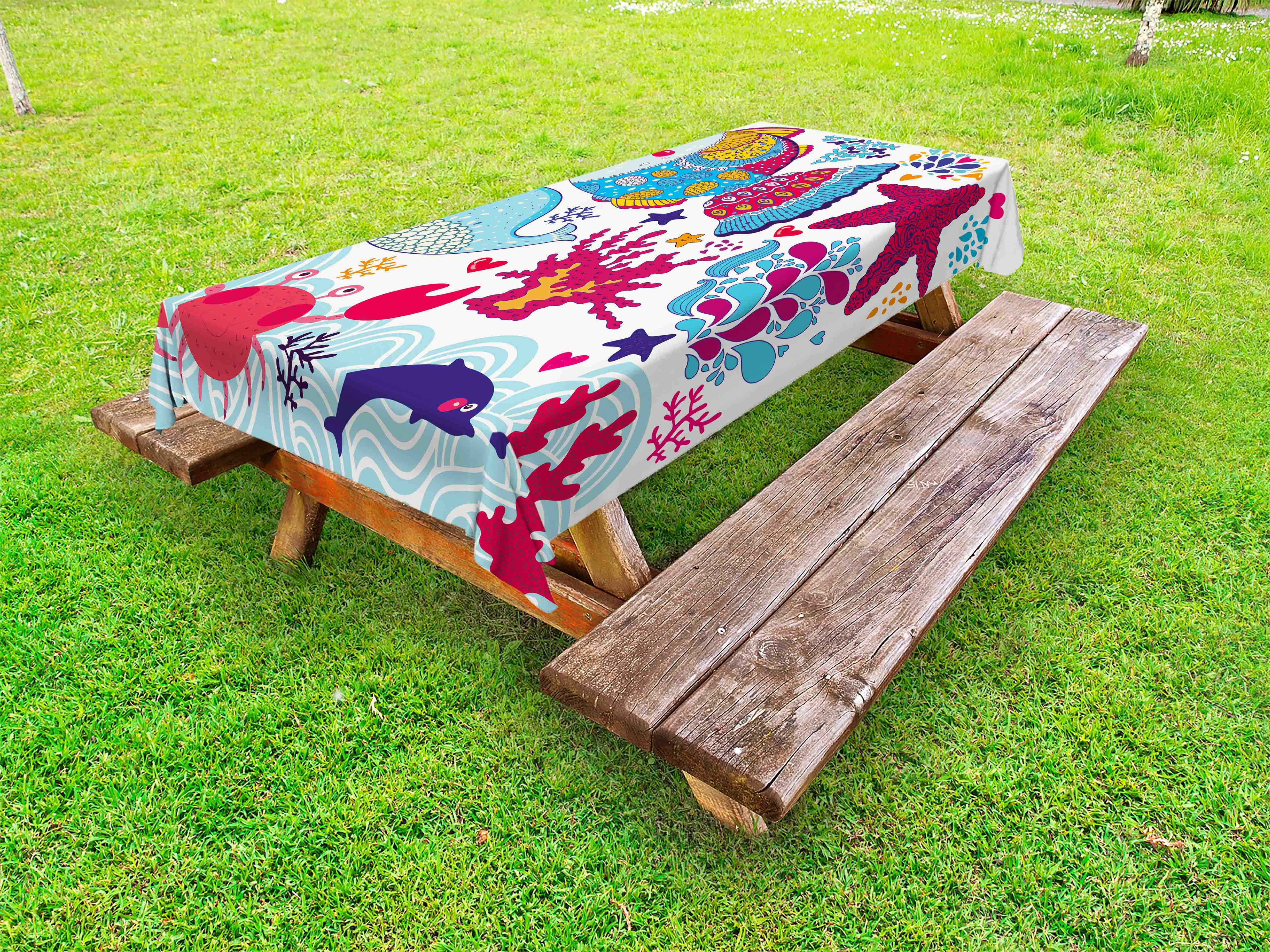 Fish Outdoor Tablecloth, Fish Motifs with Ethnic Tribal Effects and ...