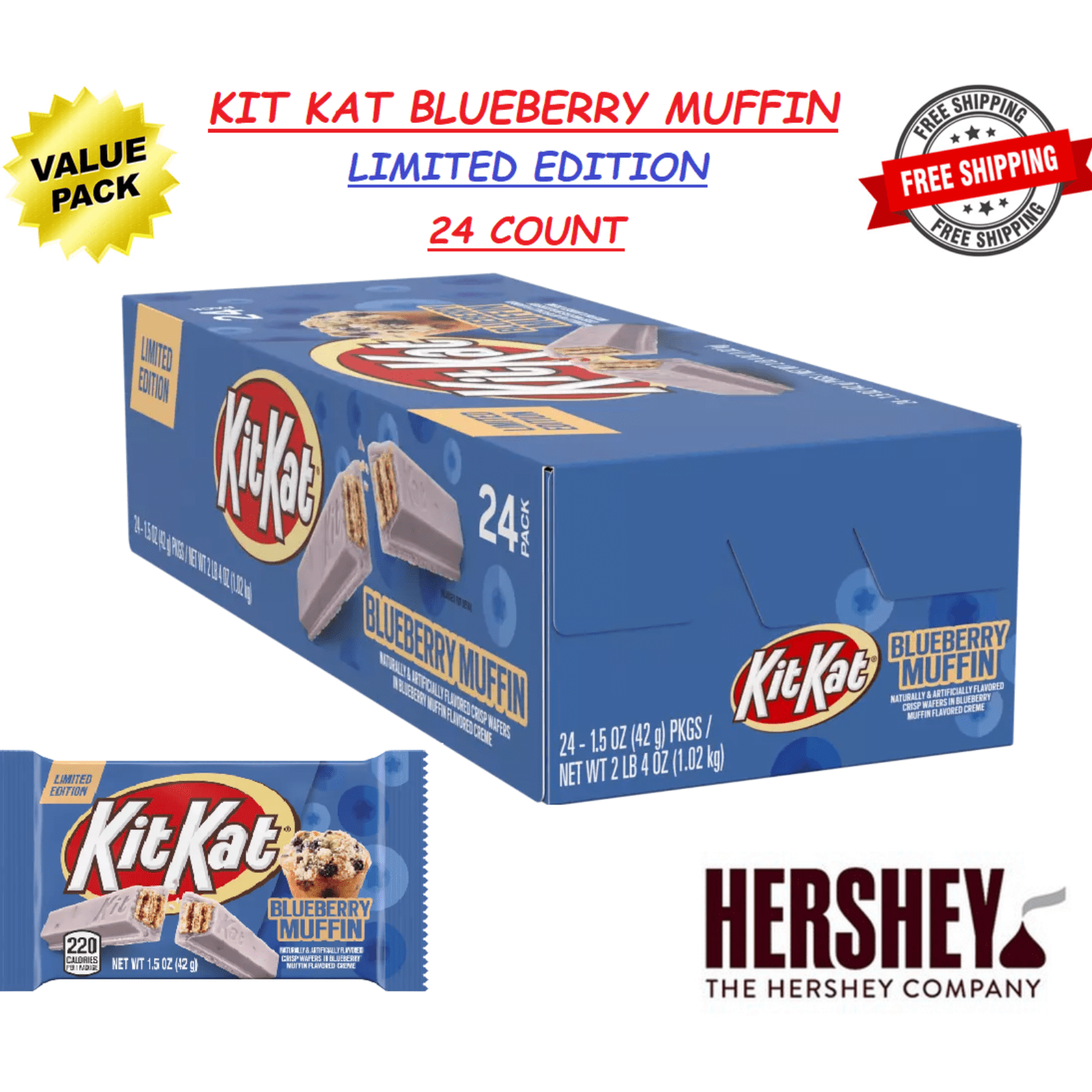 KIT KAT Blueberry Muffin Flavored Crème, Crisp Wafers, 1.5-Ounce Bars ...