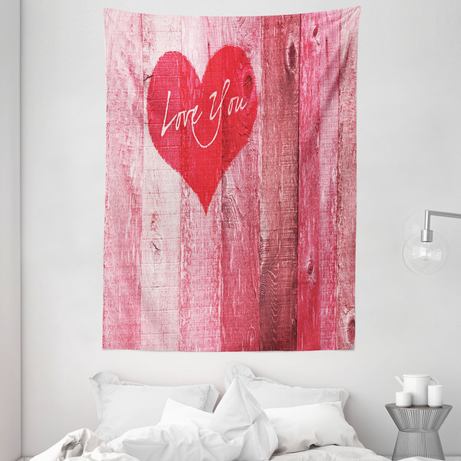 Love Tapestry, Love You Heart on Grunge Style Rustic Wooden Background ...