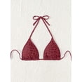 Burgundy Leopard Print Halter Tie-Front Triangle Bikini Top For Beach ...