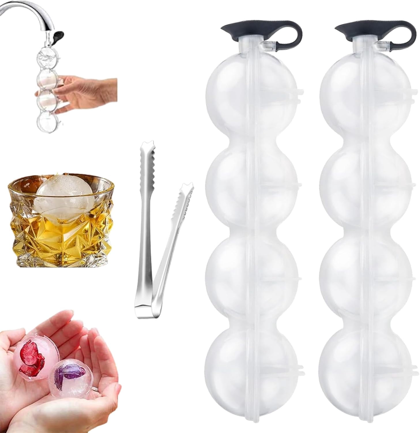 4-Hole Ice Ball Maker, Round Ice Cube Mold, Clear Ice Cube Maker, Leak ...