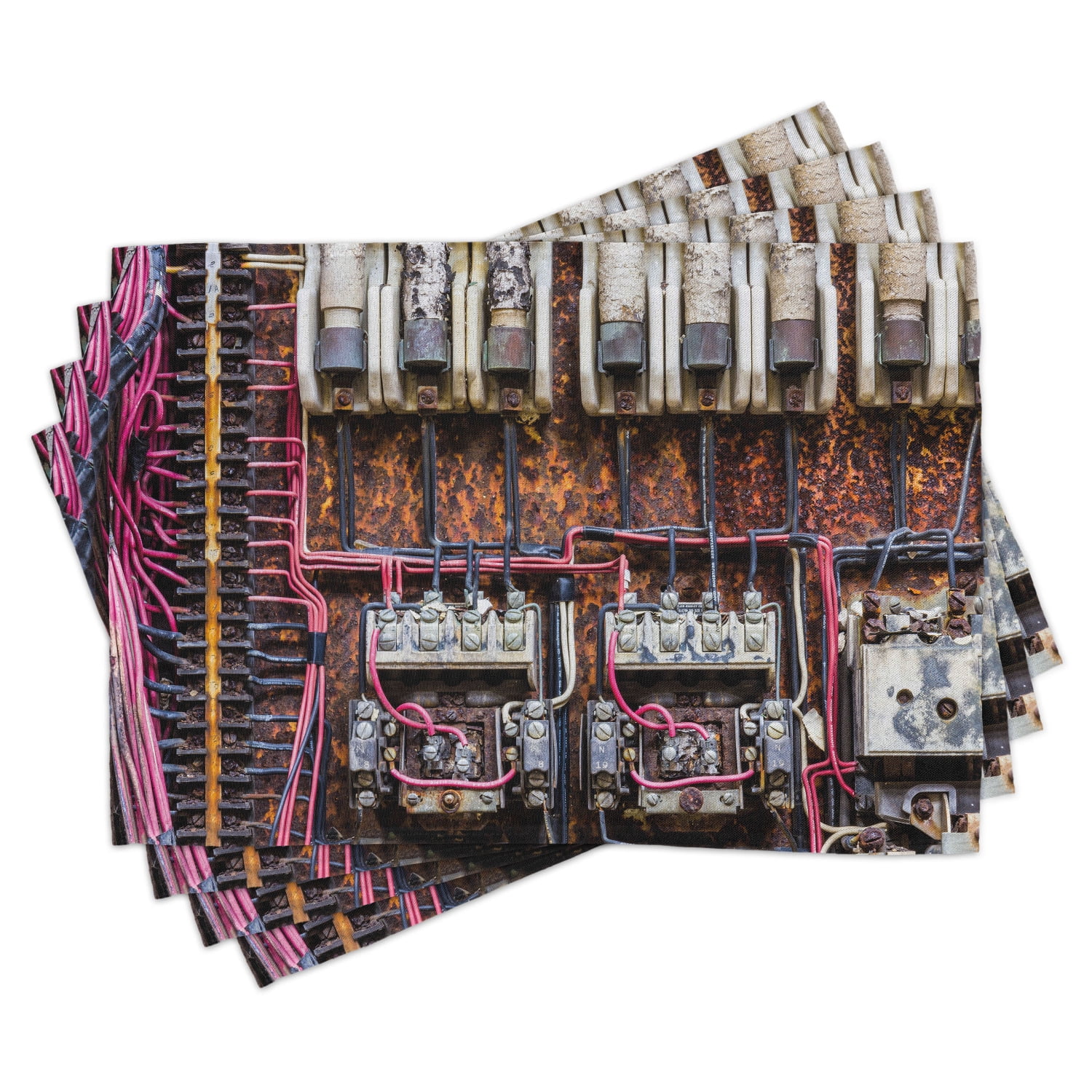 Ambesonne Wire Place Mats Set of 4, Rusted Electrical Panel, Standard ...