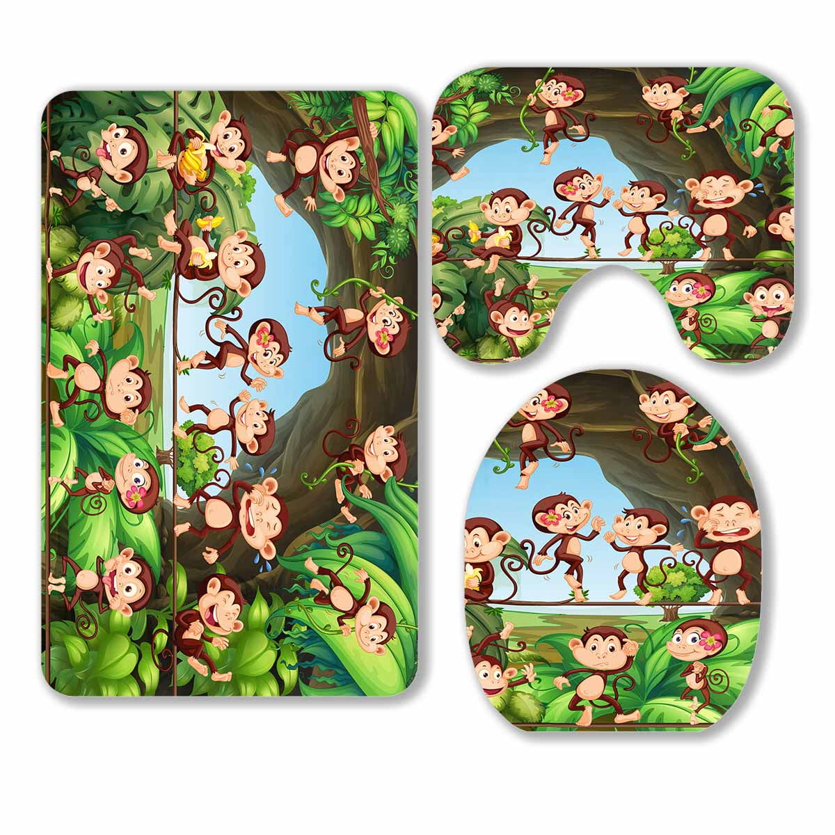 PKQWTM Monkeys Living In The Forest 3 Piece Bathroom Rugs Set Bath Rug ...