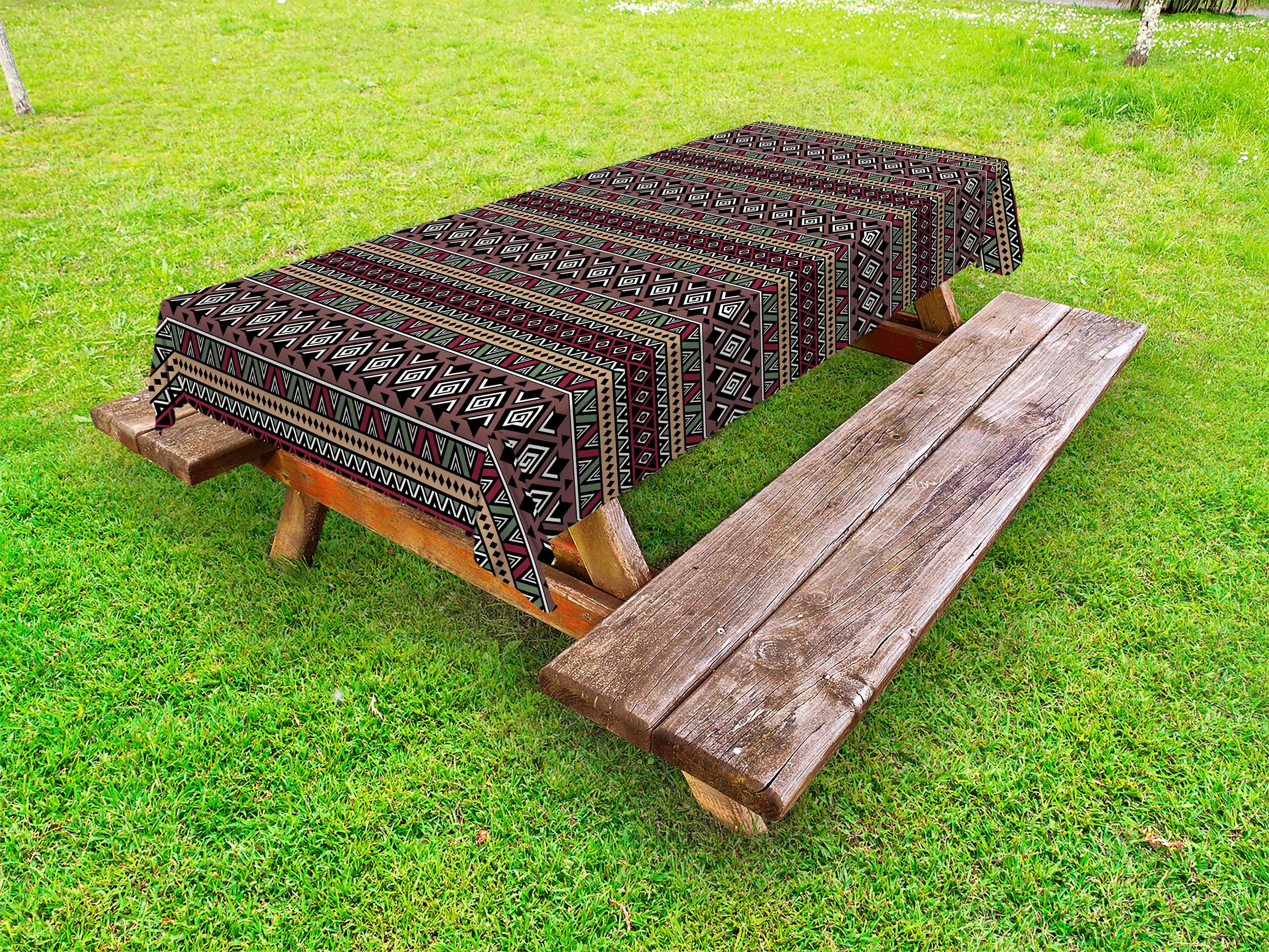 Ethnic Outdoor Tablecloth, Horizontal Borders from Primitive Cultures ...
