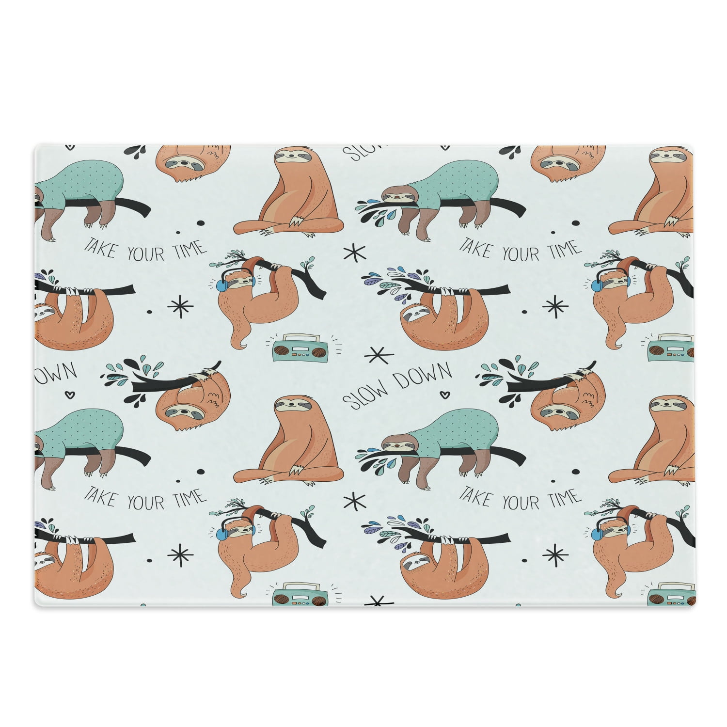 Sloth Cutting Board, Pattern Hand Drawn Sloths on Branches Laziness ...