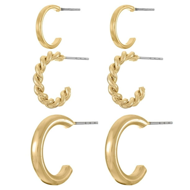Time and Tru Gold Hoop Earring Trio for Women, 3 Pairs - Walmart.com