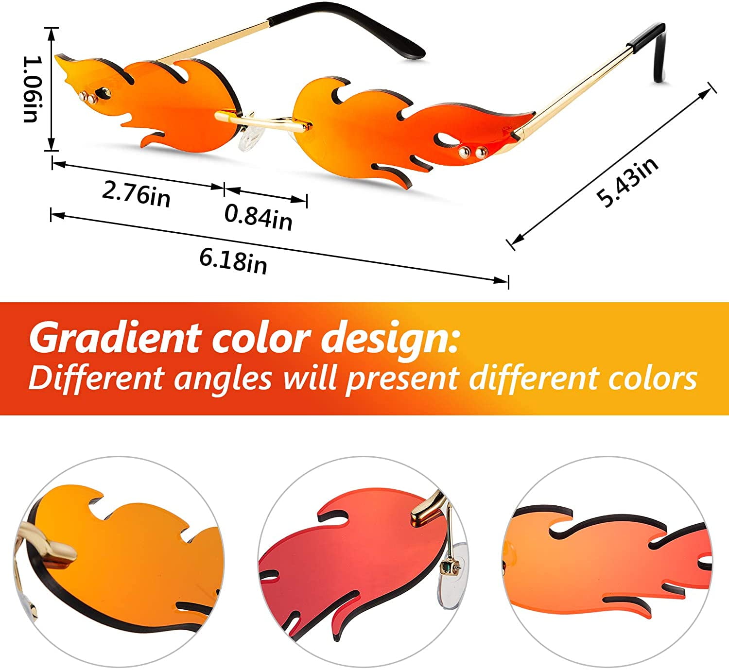 Buy 4 Pairs Fire Flame Sunglasses Rimless Fire Shaped Glasses Online at ...