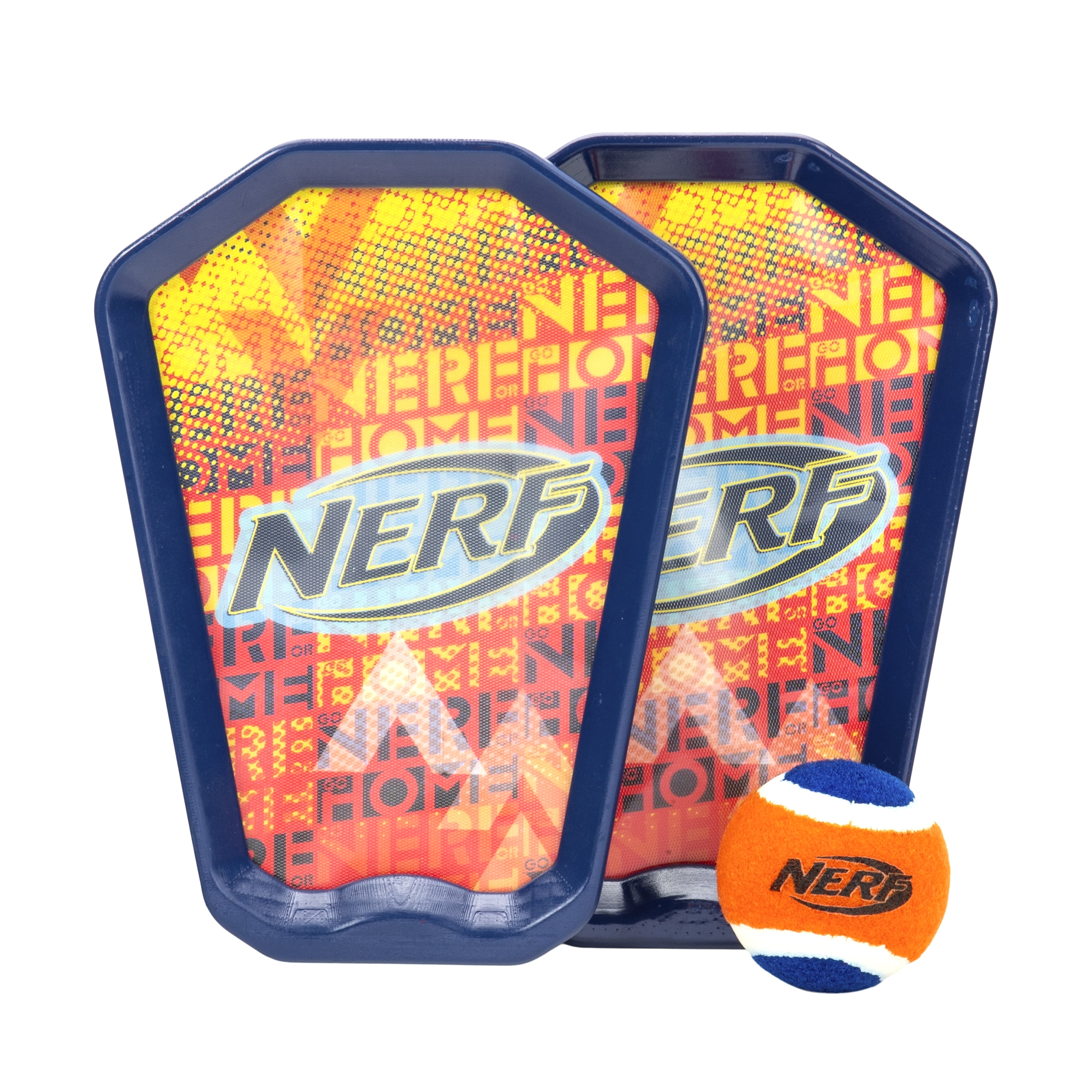 NERF Toss and Catch Game with Paddles + Ball - Tennis Ball Catch Game with (2) Self- Stick ...