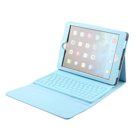 Folding PU Leather Case w Wireless bluetooth Keyboard Sky Blue for iPad ...