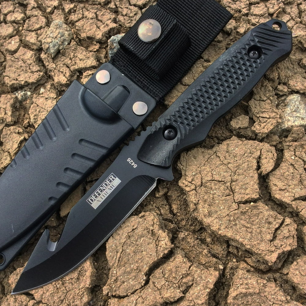 8' Defender Xtreme Gut Hook Hunting Knife with Sheath Black - Walmart ...