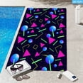 1 beach towel, rugged retro 80s geometry with neon pink, blue and green ...
