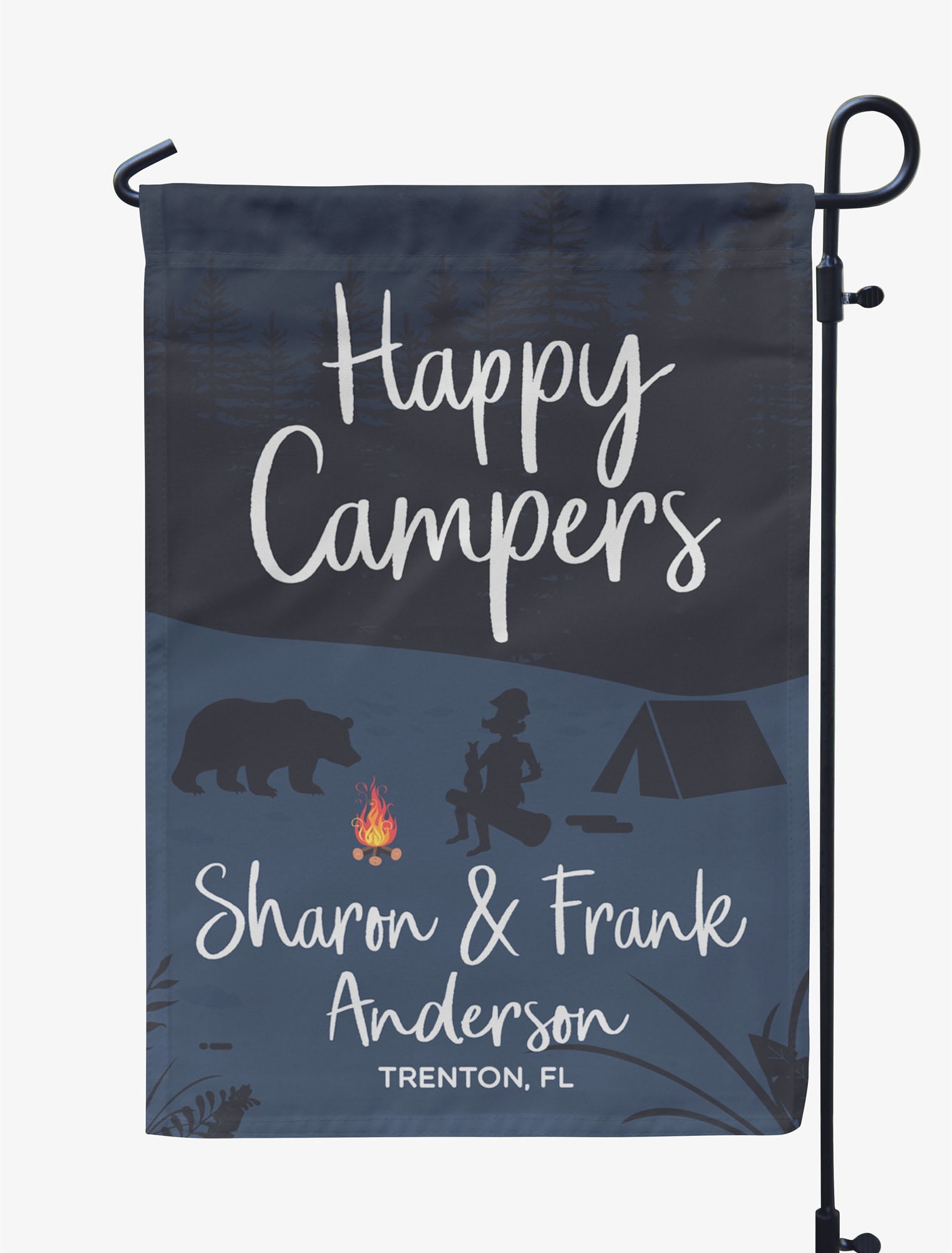 Printtoo Dusty Blue Happy Campers Campsite Personalized Camping Flags ...