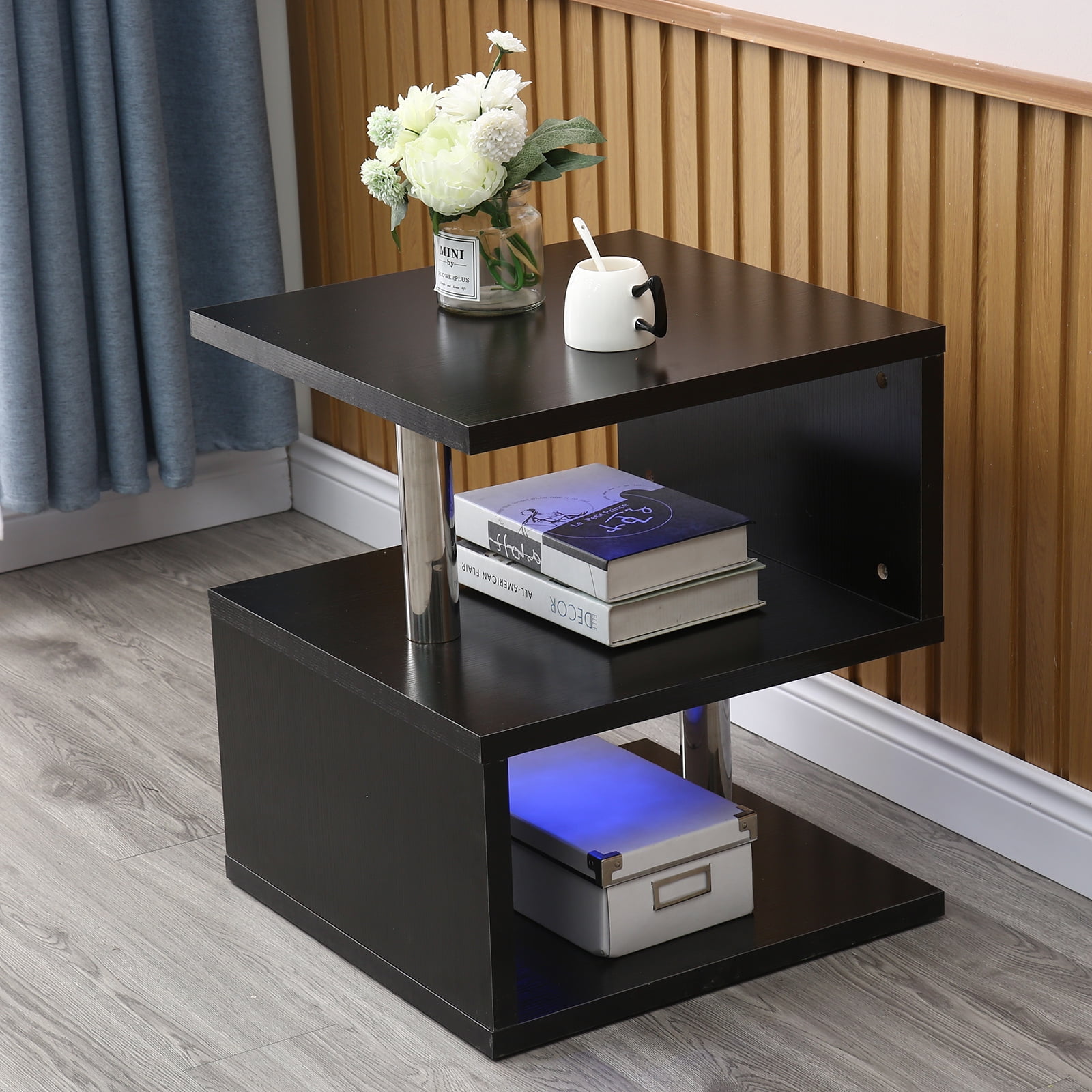 Modern LED S-Shaped High Gloss Small Tea Table Coffee Table 3Tier Sofa ...