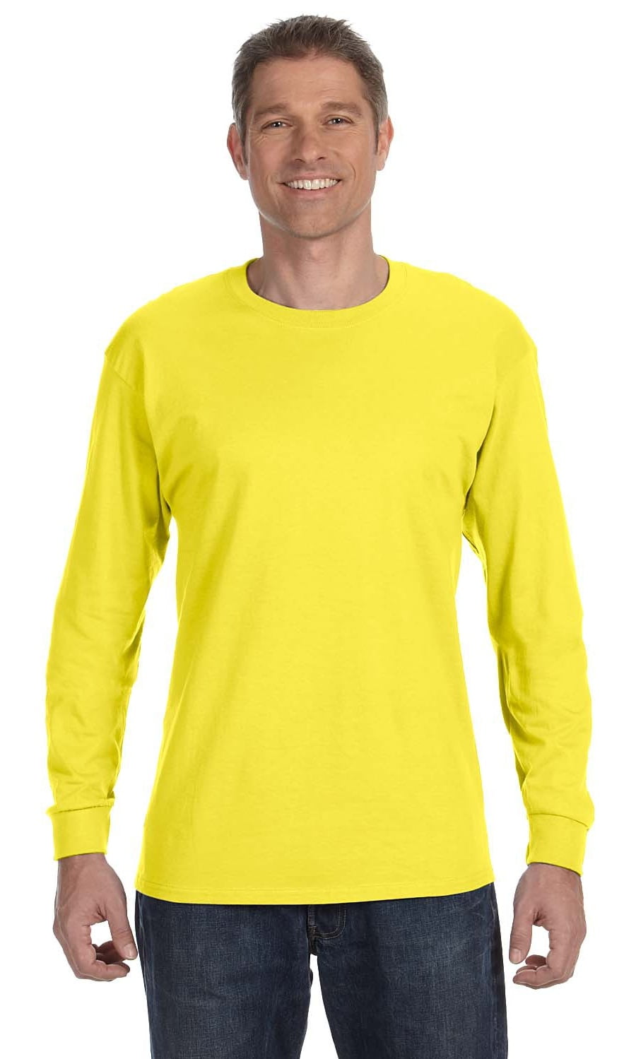 The Hanes Adult 61 oz Tagless Long Sleeve T-Shirt - YELLOW - 2XL ...
