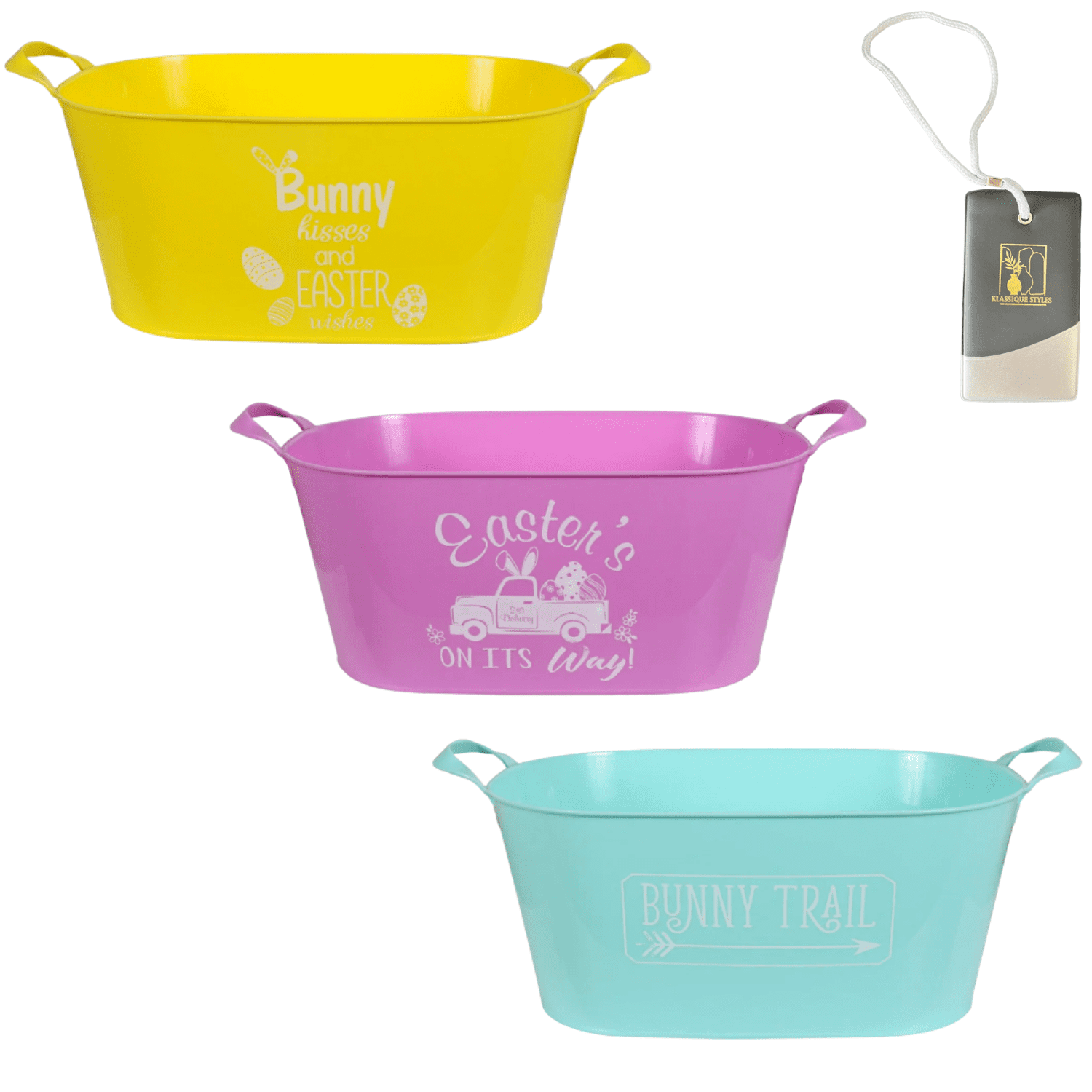 Plastic Oval Happy Easter Containers with Handles Decorative Storage ...