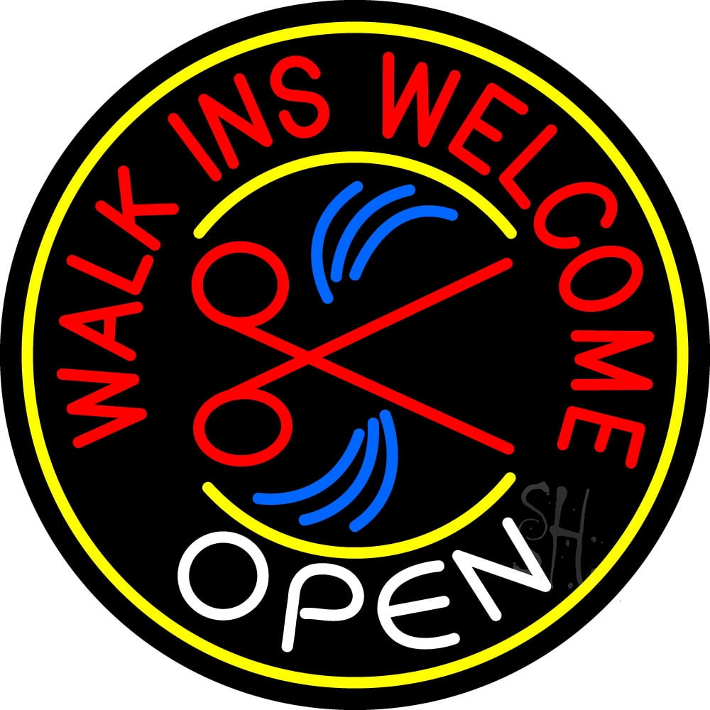 Hair Walk Ins Welcome LED Neon Sign 18 x 18 - inches, Black Square Cut ...