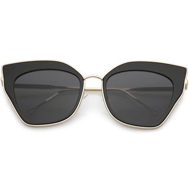 Oversize Pointed Cat Eye Sunglasses Slim Metal Nose Bridge Neutral