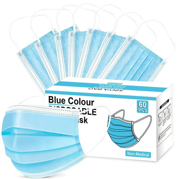 60PCS Blue Disposable Face Mask | 3-Ply Breathable Comfortable ...