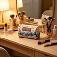 Quilted Beach & Camper Print Cosmetic Bag, Multi-Purpose Zippered ...