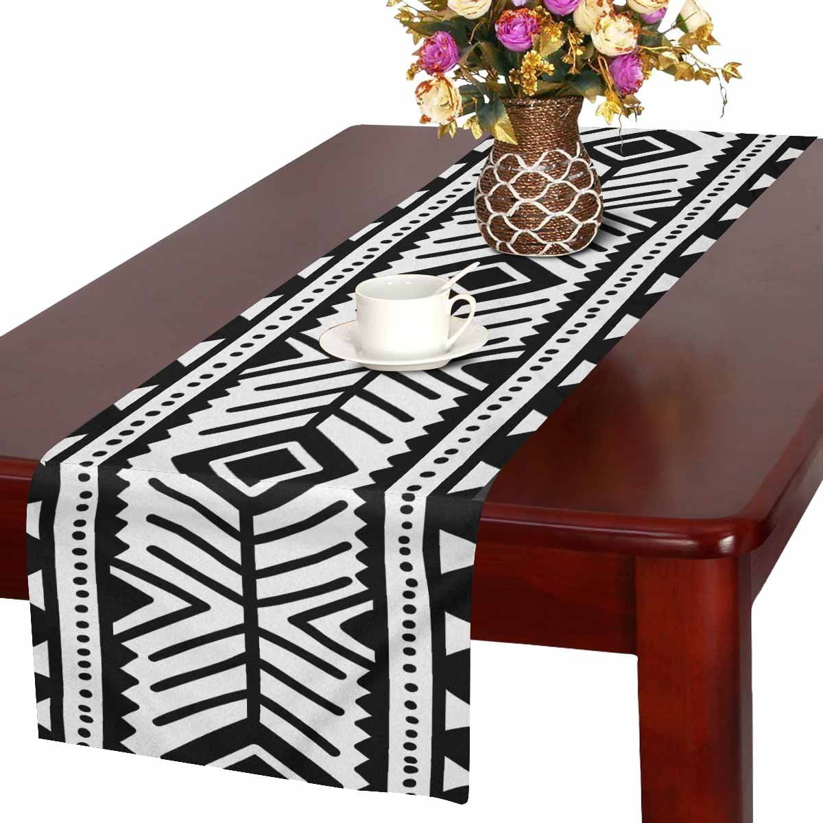 MKHERT Black and White Seamless Ethnic Background Table Runner For ...