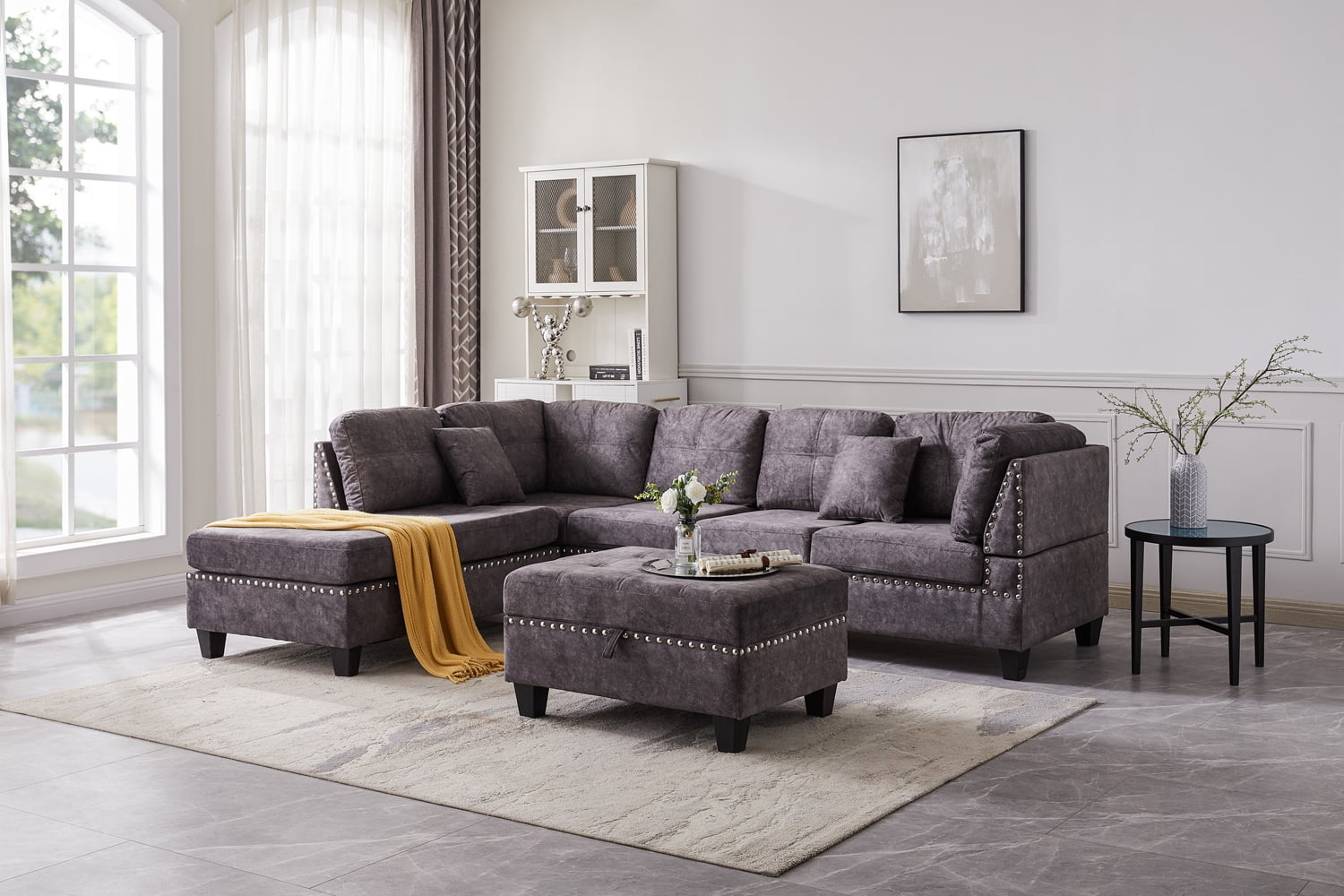 Shunda K Sectional 3-Seaters Sofa with Reversible Chaise Storage ...