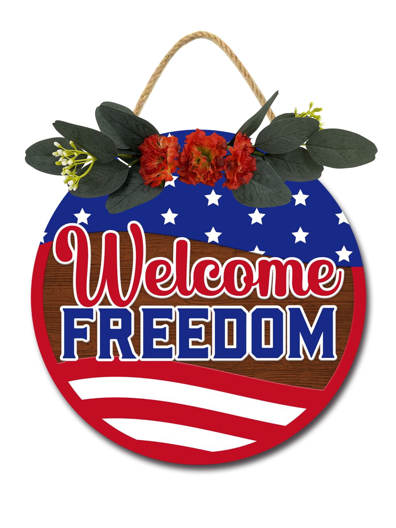 Eveokoki Welcome Freedom Front Door Sign Funny Wreaths Hanging Wooden ...