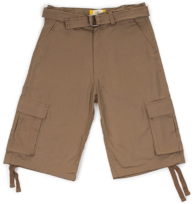 North 15 Men's Belted Clasic Cargo Pockets Twill Shorts-4550-Br. Kh-34 ...