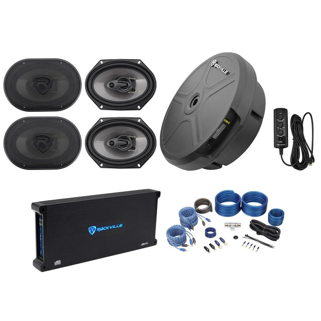 (4) Rockville RV68.3A 6x8" Car Speakers+Amplifier+Powered Hidden Spare ...