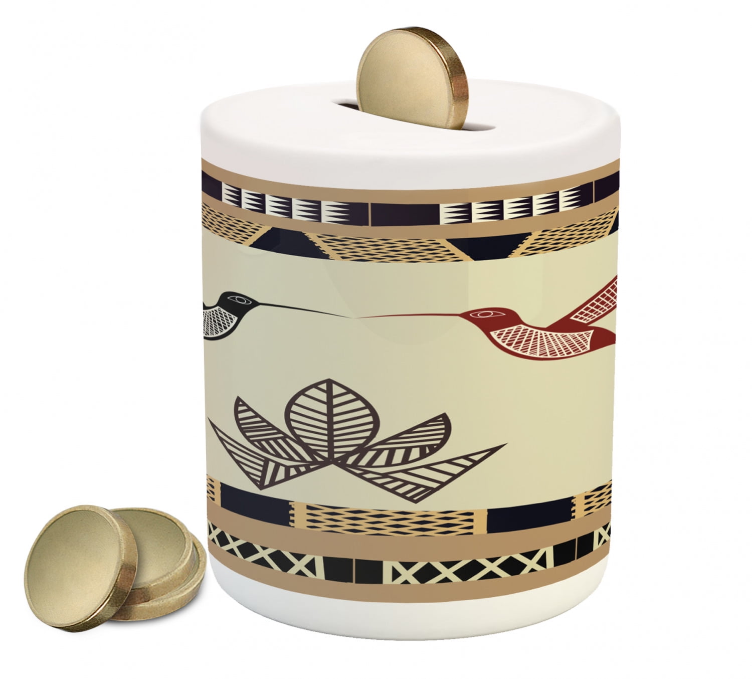 Hummingbird Piggy Bank, Image of Bamboo and Hummingbirds Geometric ...