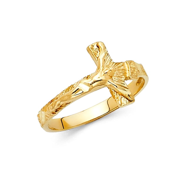 GemApex - Solid 14k Yellow Gold Jesus Crucifix Ring Religious Cross ...