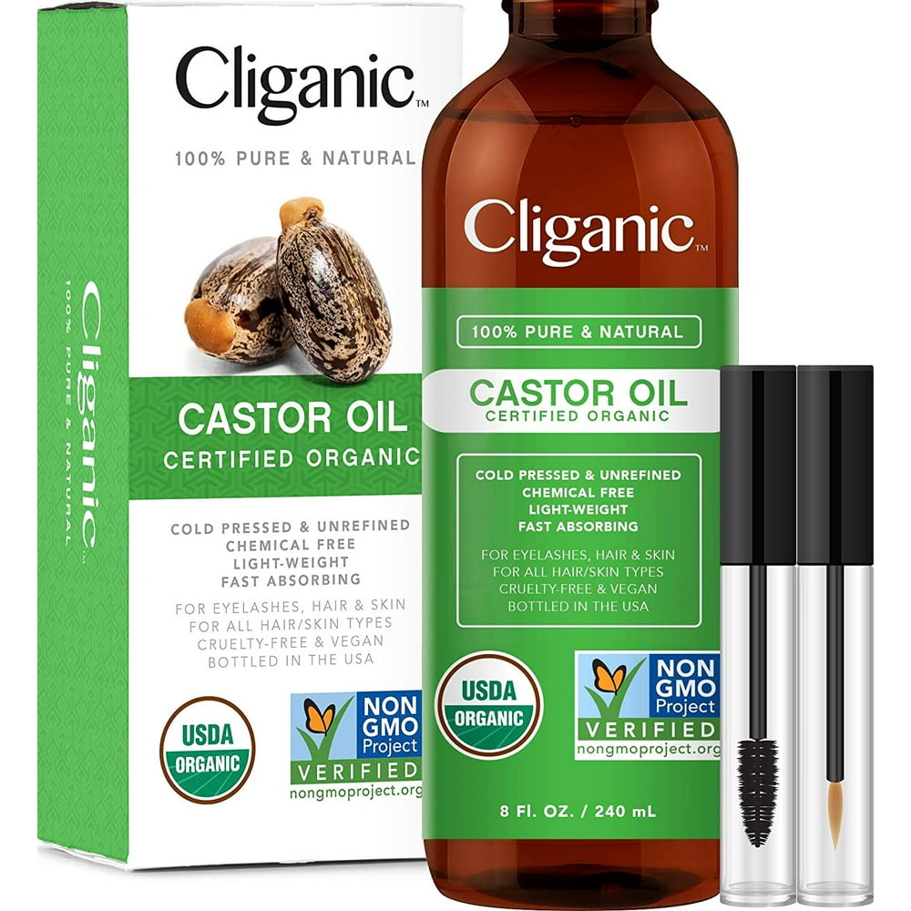 Cliganic Usda Organic Castor Oil 100 Pure With Eyelash Kit 8oz