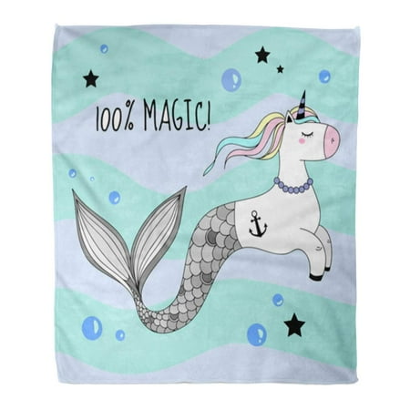 HATIART Flannel Throw Blanket Cute Unicorn Mermaid Tail and Rainbow ...
