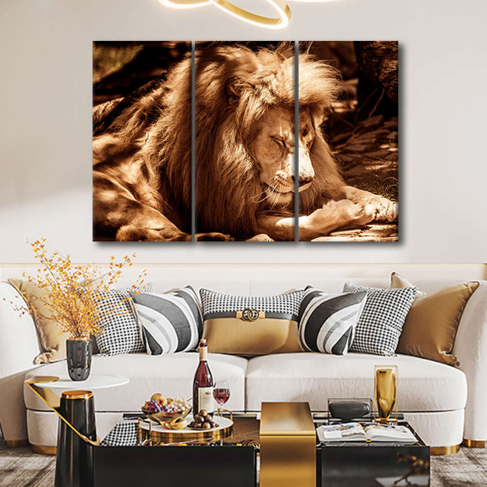 TISHIRON 3PCS Framed Canvas Wall Art Set,36"x24"Sleeping Brown Lion ...
