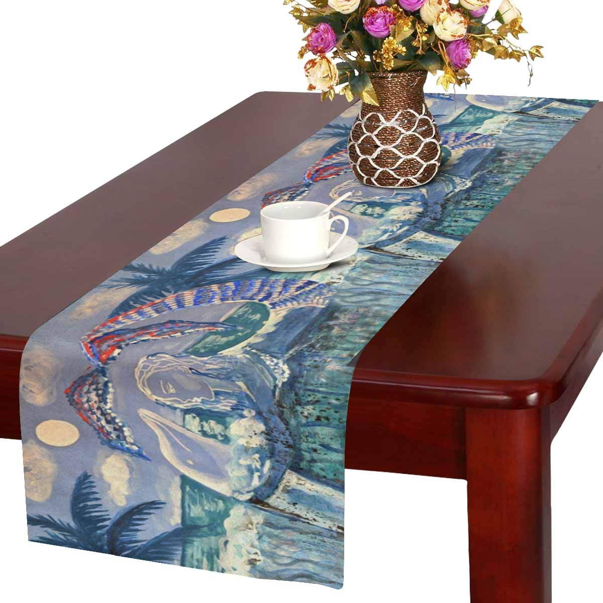 MKHERT Mermaid with Dolphin Hugging in The Sea Painting Table Runner ...