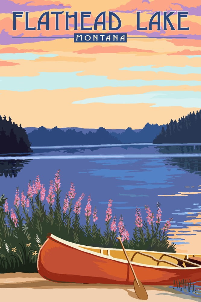 Flathead Lake, Montana, Canoe and Lake (12x18 Wall Art Poster, Room ...