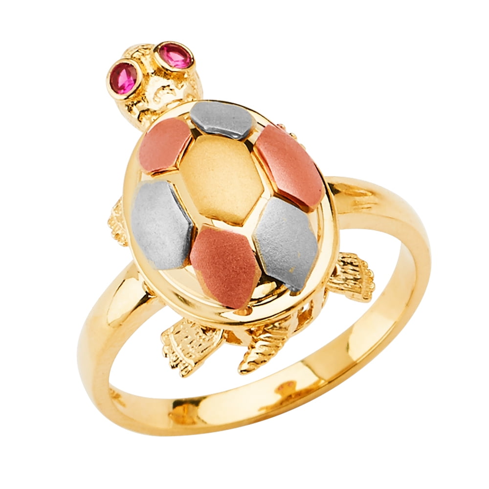 Solid 14k Yellow White and Rose Three Color Gold Turtle Ring Size 10.5 ...