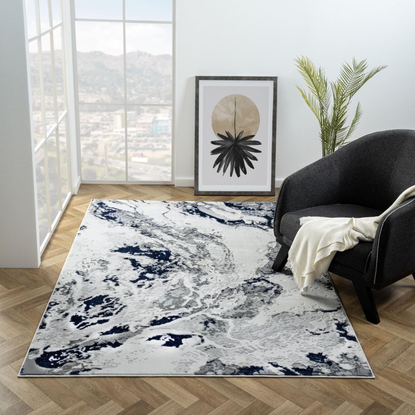 Luxe Weavers Abstract Marble Blue 8x10 Area Rug for Living Room and ...